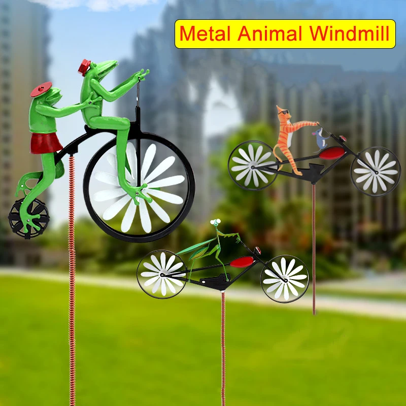 Vintage Bicycle Metal Wind Spinner Animal Frog Cat Bike Motorcycle ...