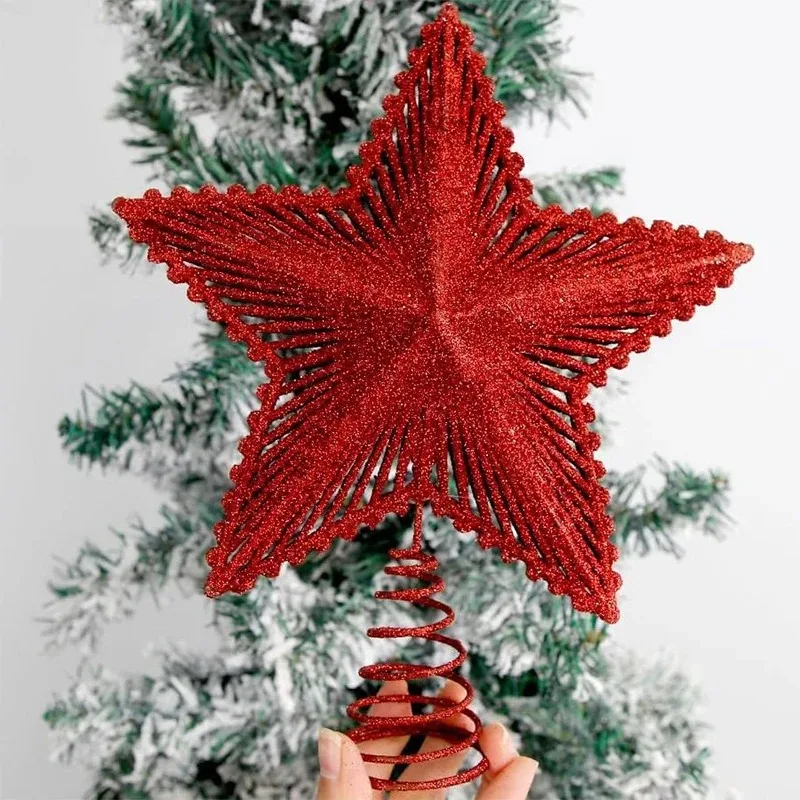 25cm Red Glitter Christmas Tree Topper Iron Star Christmas Decor For ...