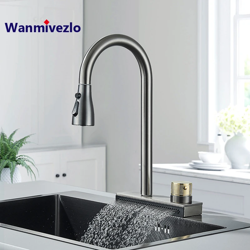 Black-Kitchen-Faucet-Flexible-Pull-Out-3-Way-Nozzle-Gourmet-Kitchen ...