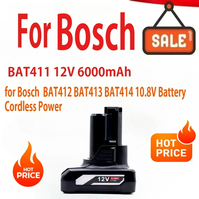 12V 6000mAh Li-ion BAT420 Replacement Battery for Bosch BAT411 BAT412 ...