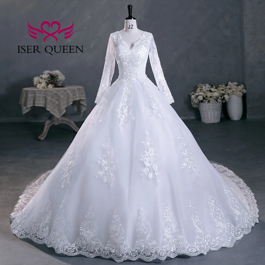 V neck Long Sleeves Lace Appliques Vintage Wedding Dress For Women New ...