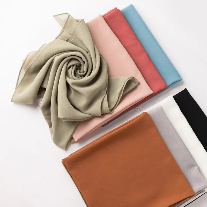 Solid Color Pearl Chiffon Square Scarf Muslim Hijab Women Kerchief ...