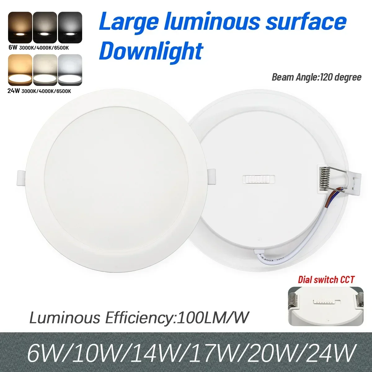 6pcs Color Adjusted LED Downlight AC100-240V Dial Swich CCT 3000K/4000K ...