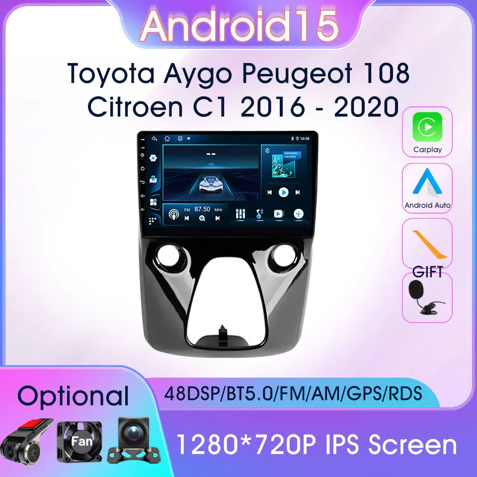 Android 15 Car Multimedia Player for Peugeot 108 Toyota Aygo Citroen C1 ...