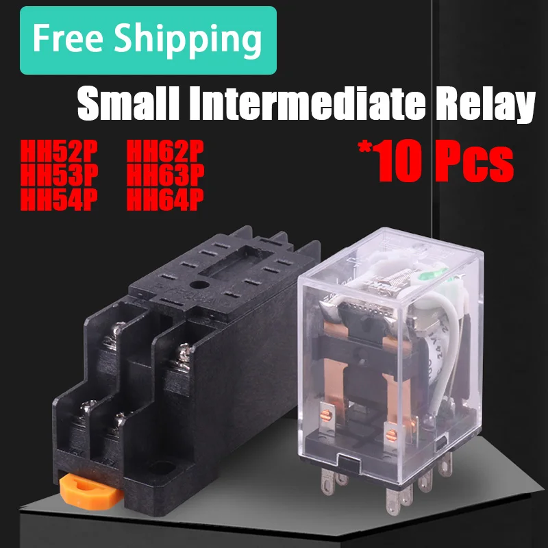10Pcs-Small-Intermediate-Relay-Miniature-control-relay-Base-Switch-AC ...
