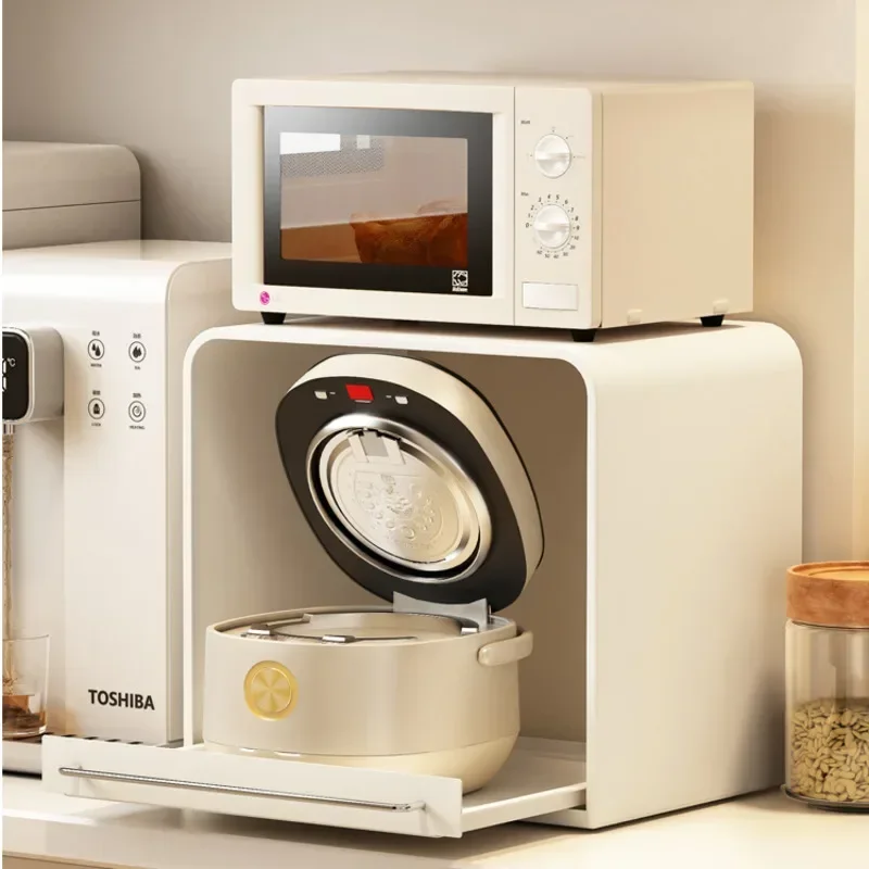 Cream-Wind-Kitchen-Rice-Cooker-Storage-Rack-Table-Can-Pull-Type-Air ...