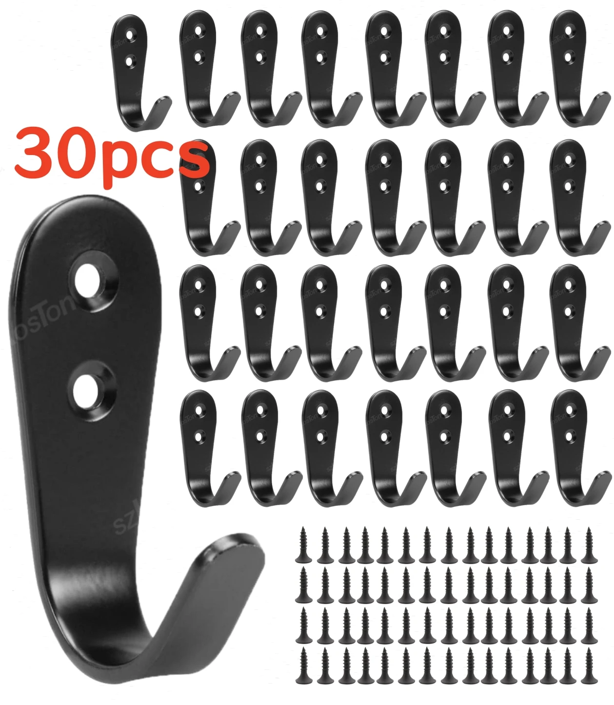 30/10 pièces en acier inoxydable crochet unique noir patère simple ...