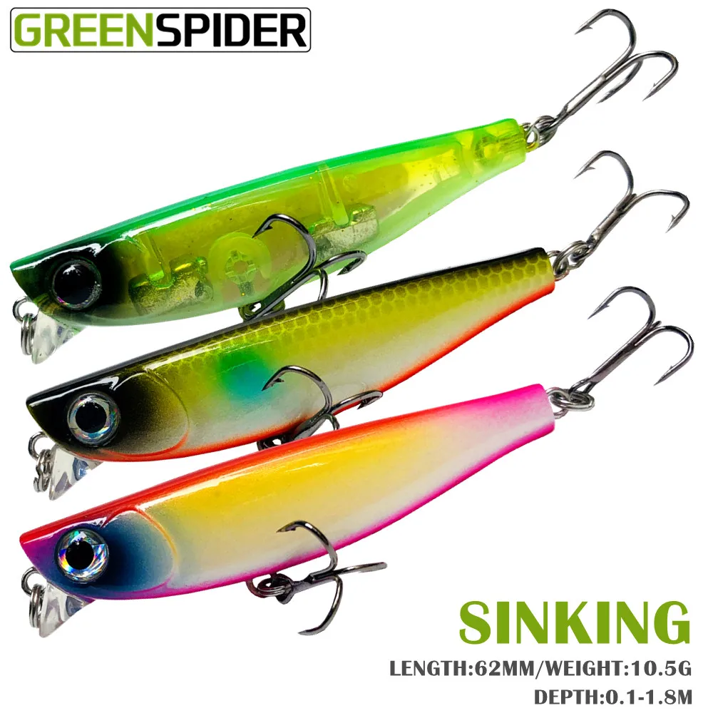 GREENSPIDER-fishing-lures-2021-sinking-minnow-62mm-10-5g-Strong-Hooks ...