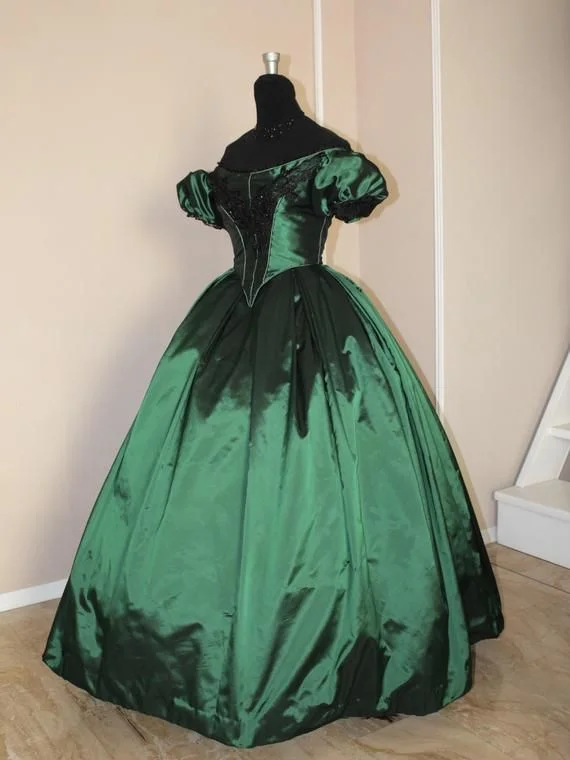 18 Century Victorian Ball Gown Civil War Southern Belle Green Evening ...