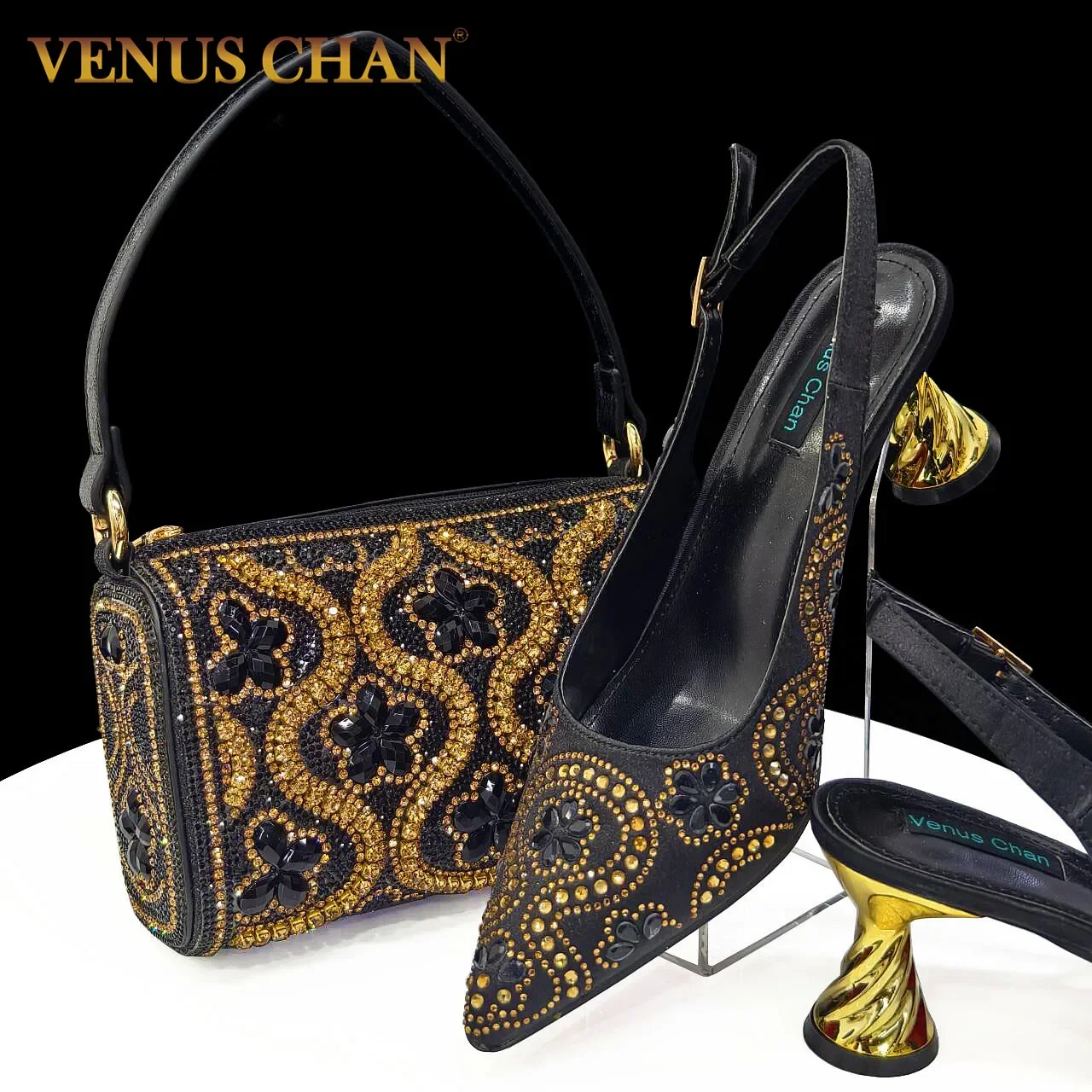 Venus Chan 2024 New Black Color Party Shoe and Bag Set for Women Italy ...