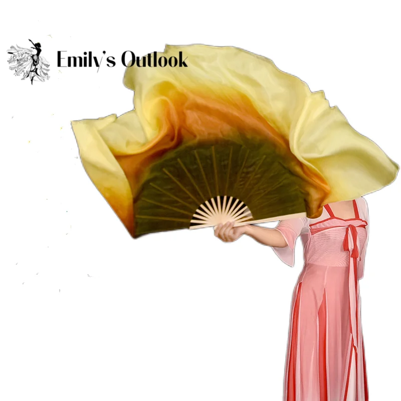 Chinese Folk Dance Silk Veil 100% Real Bamboo Extra Long Flowy Fan Hand ...