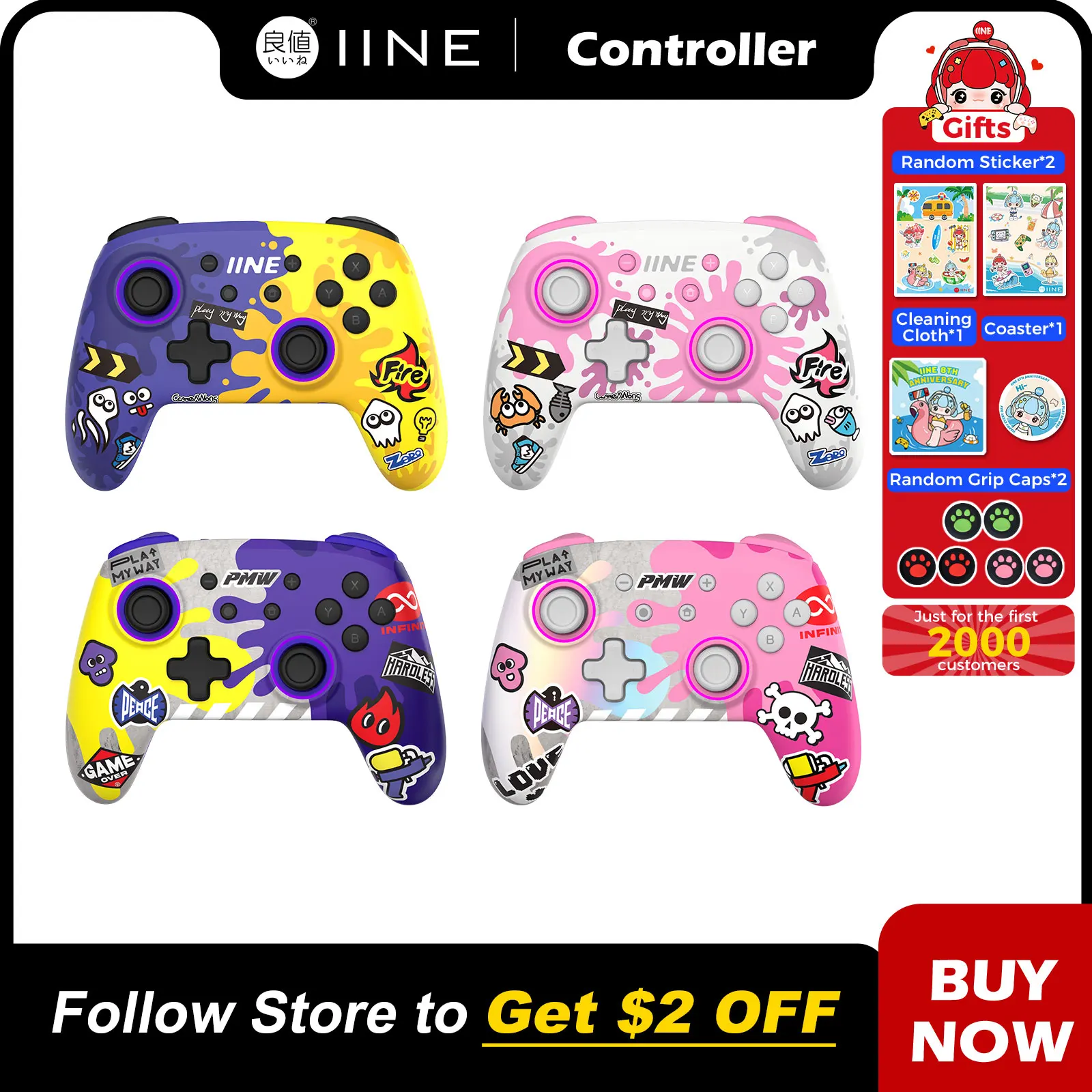 IINE-controlador inalámbrico, Compatible con NFC, Amiibo, Nintendo ...