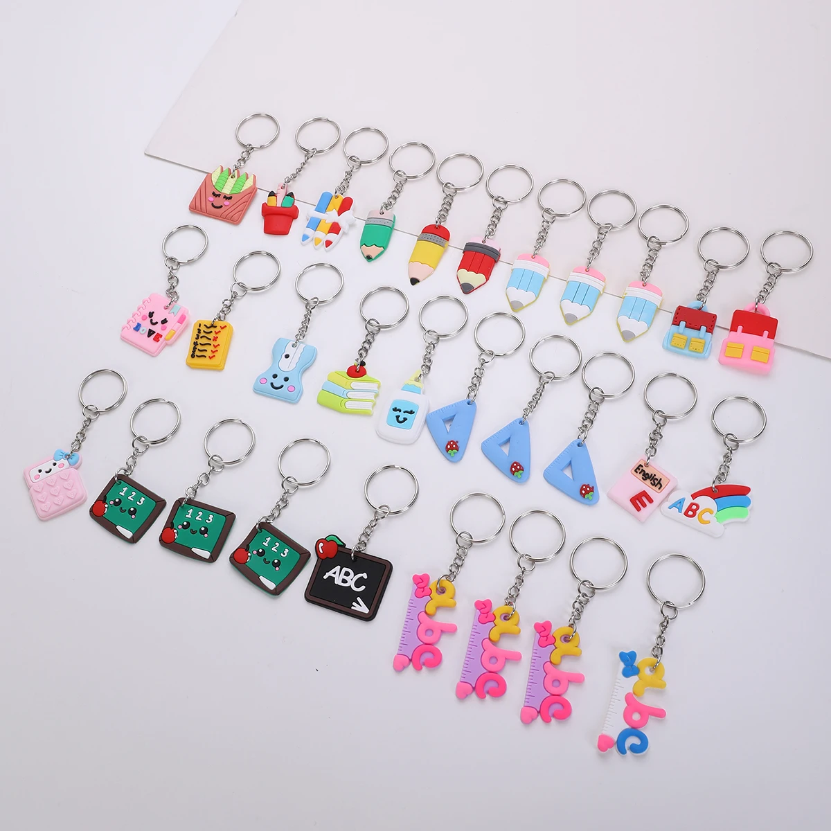 30pcs Cartoon Stationery Keychain, Mini Cute Keyring For Classroom ...