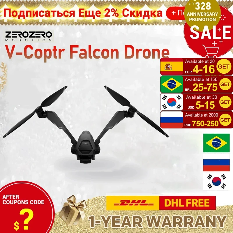 Zero Zero V Coptr Falcon Drone V shaped Bi copter 50 Min Flight Time 3 ...