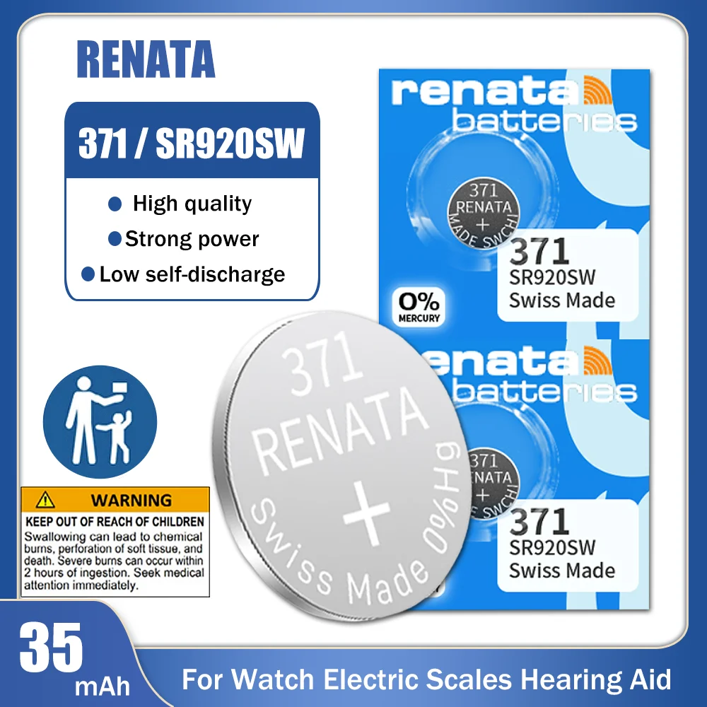 1.55V 100% Original Brand New Renata 371 SR920SW Silver Oxide Battery ...