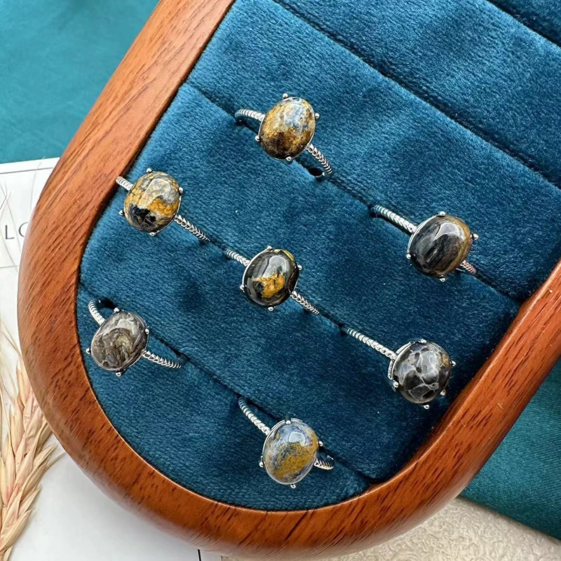 Natural pietersite colored Peter stone ring, women's living mouth inlay ...