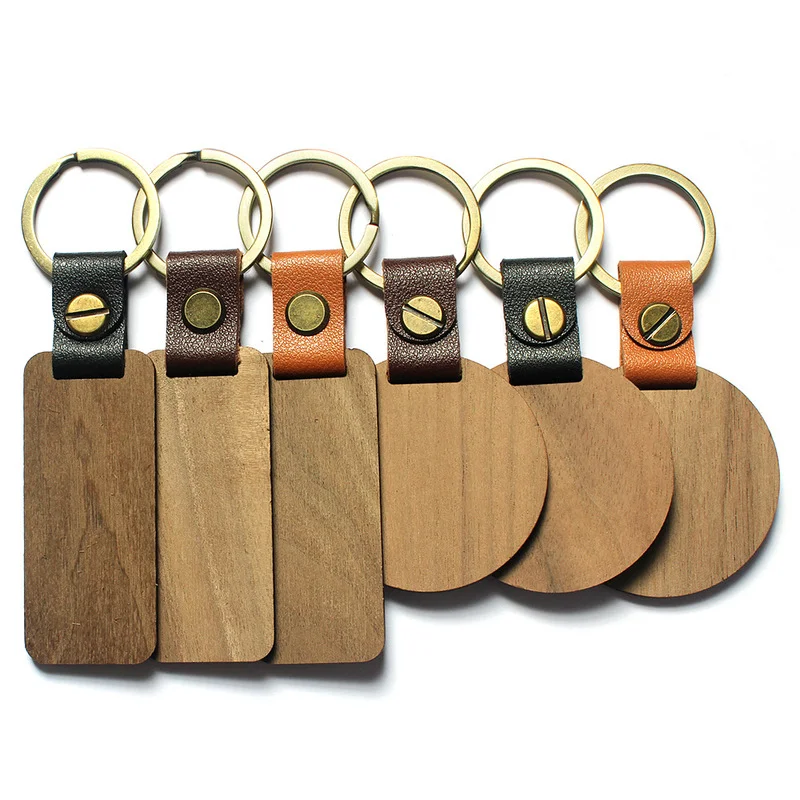 Solid-Wood-Square-Tag-Key-Chains-Vintage-Color-Leather-Round-Keychain ...