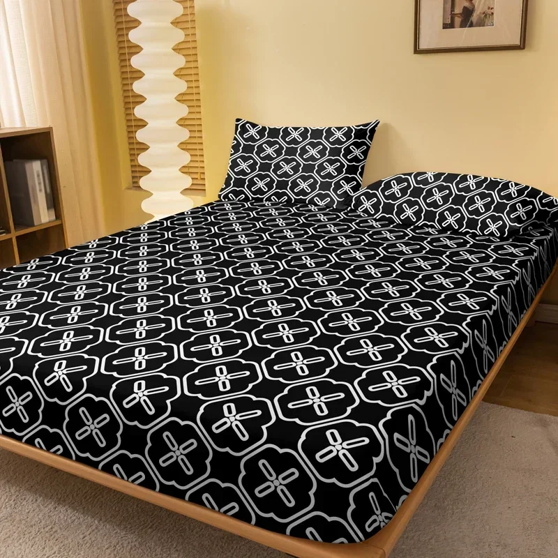 1-Simple-Modern-Geometry-Printed-Matte-Fitted-Sheet-Bedroom-Printed-Bed ...