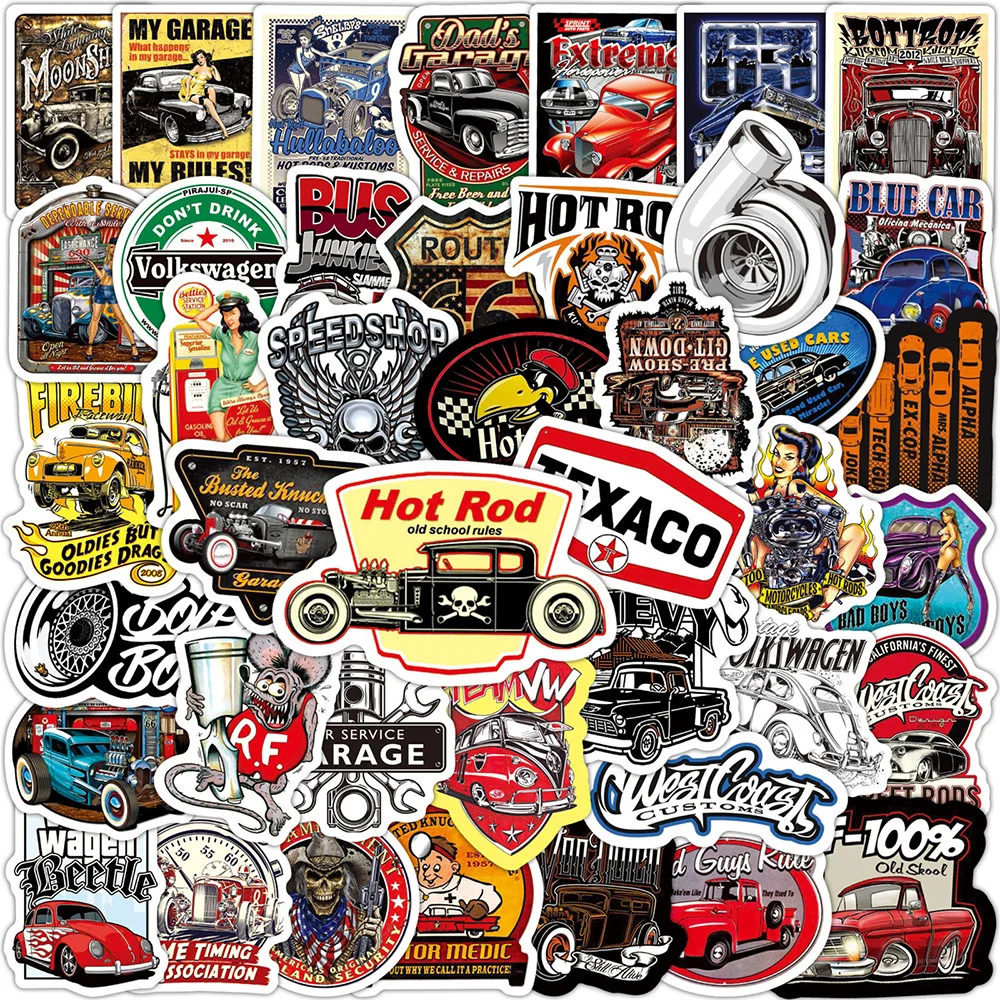 10-30-50-PCS-Hot-Rod-Classic-Car-Theme-Cartoon-Graffiti-Stickers-Decals ...