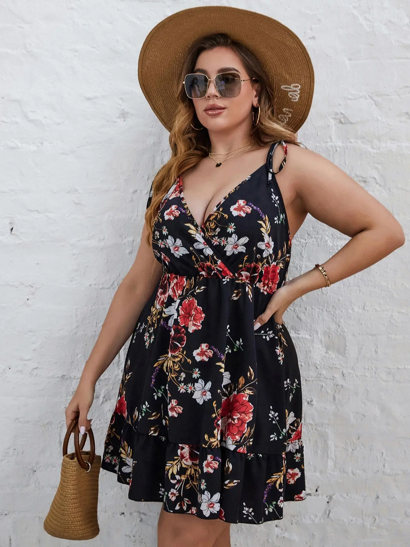 Plus-Size-Elegant-Women-Summer-Midi-Dress-4xl-2022-Curvy-Large-Size-Black-Floral-Print ...