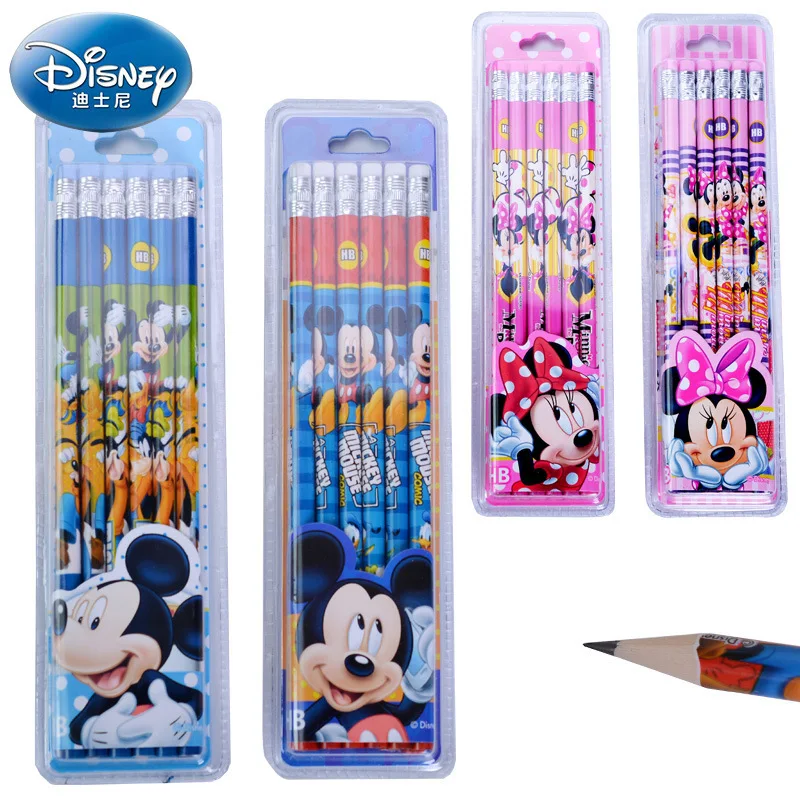 Disney Genuine Mickey Minnie 12 Pack Pencils With Eraser Tip For Kids ...