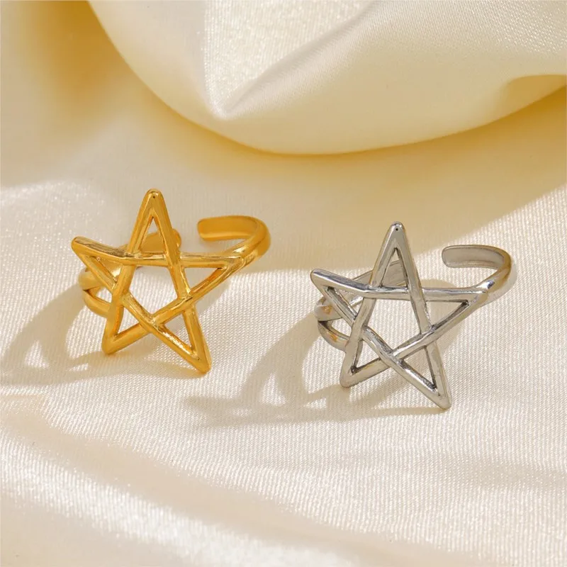 ANENJERY-316L-Stainless-Steel-Hollow-Five-Point-Star-Open-Ring-for ...