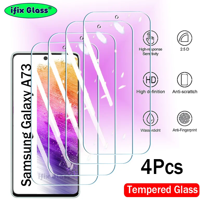 4Pcs Tempered Glass For Samsung Galaxy A54 A34 A24 A14 A05 A73 A53 A72 ...
