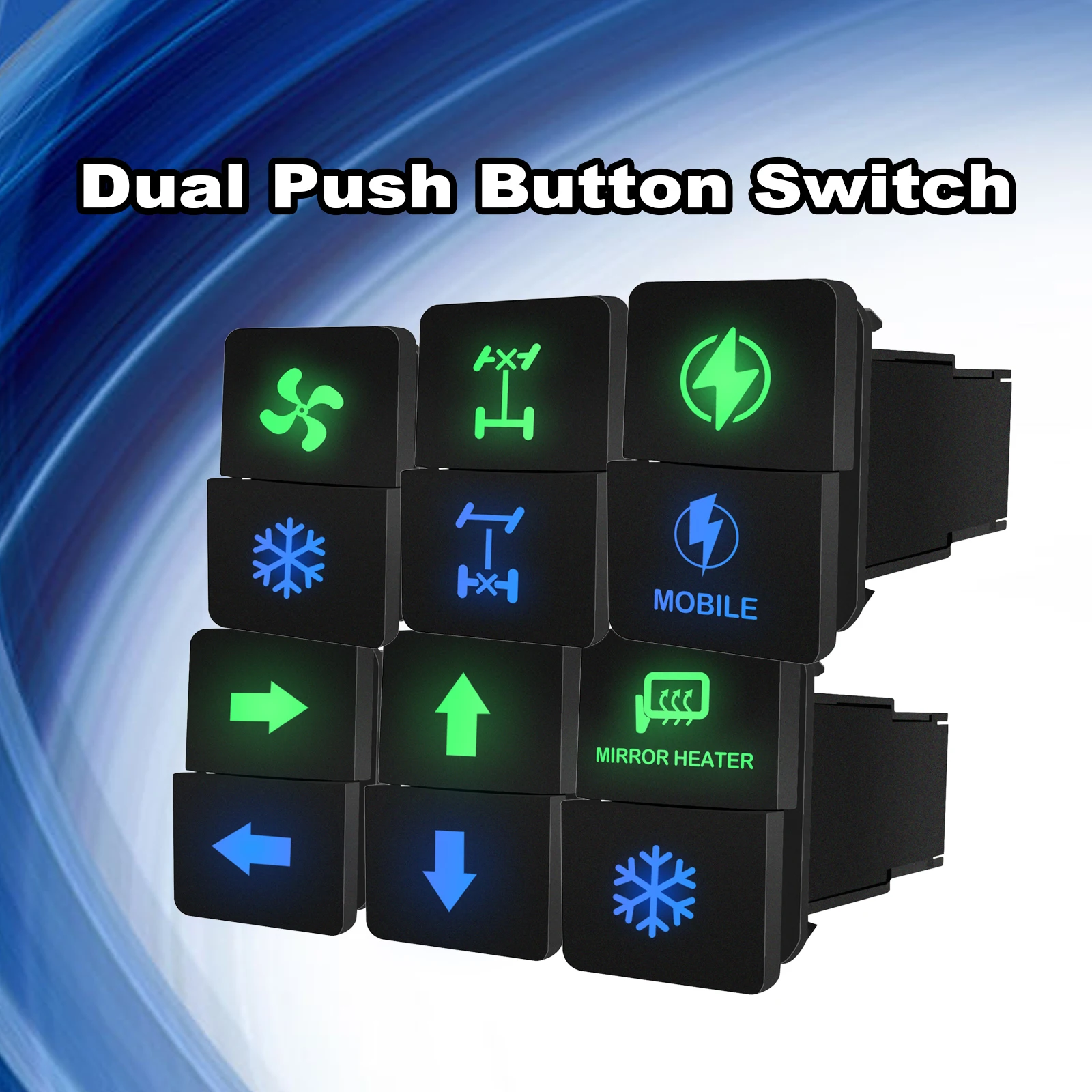 12V Arrows Dual Push Button Switch Dual Green Blue Light 2 IN 1 Switch ...