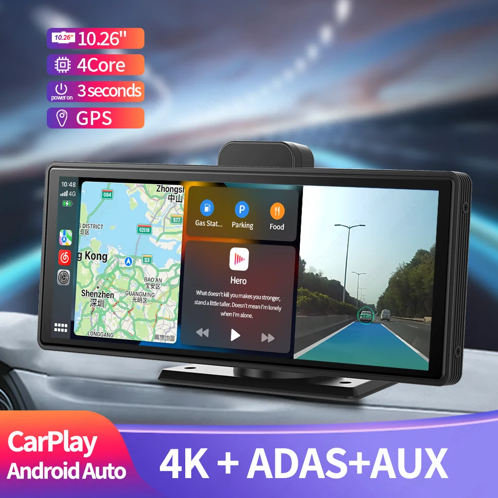 10.26" 4k Car Dvr Carplay Android Auto Adas Dash Cam Wifi Aux Gps Fm ...