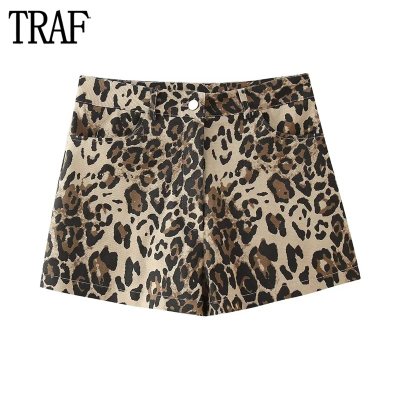 TRAF-Leopard-Print-Shorts-for-Women-High-Waist-Bermuda-Shorts-Woman ...