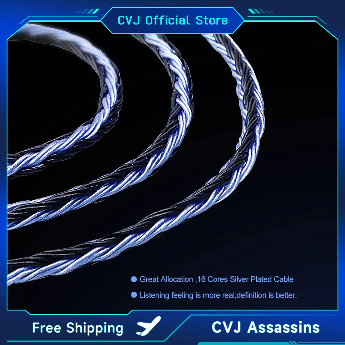 CVJ-V3-IEM-Cable-Upgrated-16-Core-3-5mm-Plug-Strand-Silver-Wire-0-75mm ...