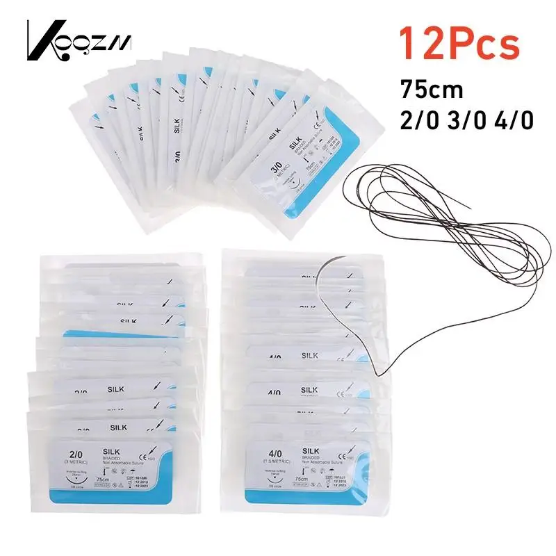 12Pcs-75cm-2-0-3-0-4-0-Dental-Surgical-Needle-Silk-Medical-Thread ...