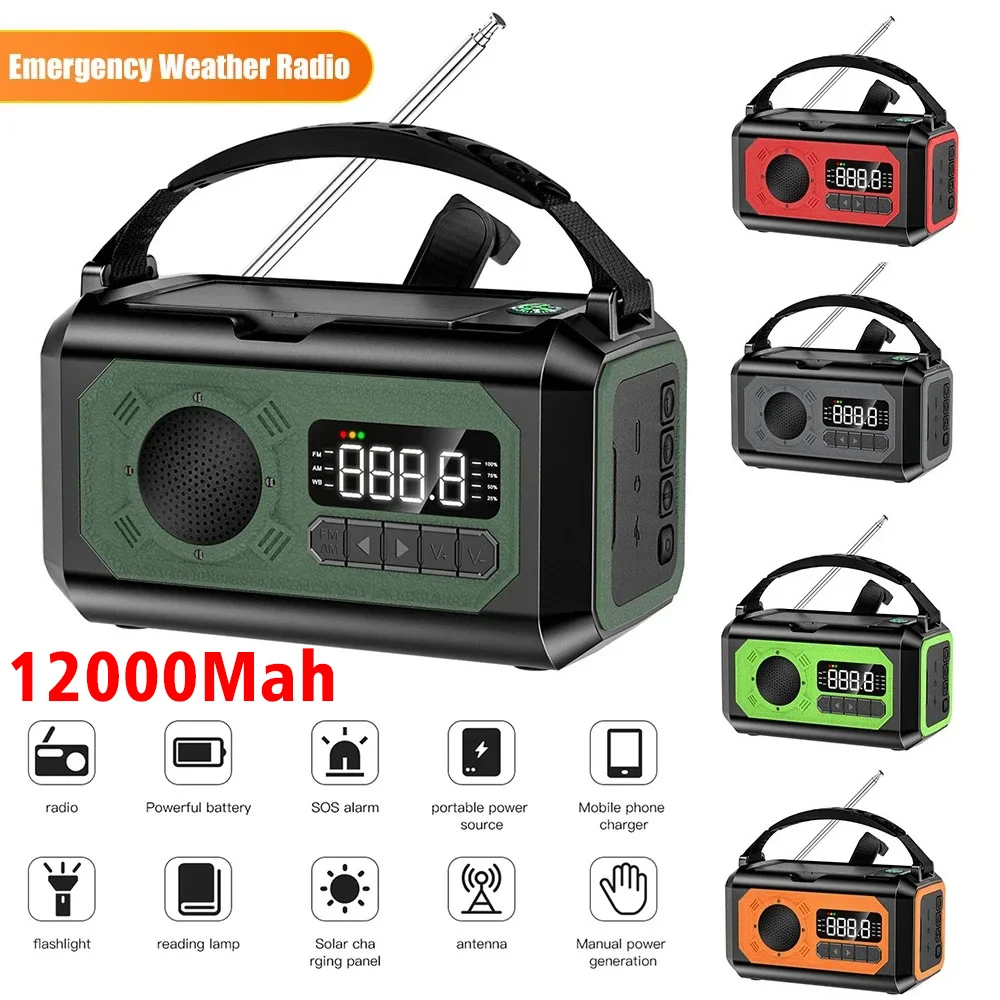 12000mAh-Emergency-Weather-Radio-with-2-Solar-Panels-Hand-Crank-Radio ...