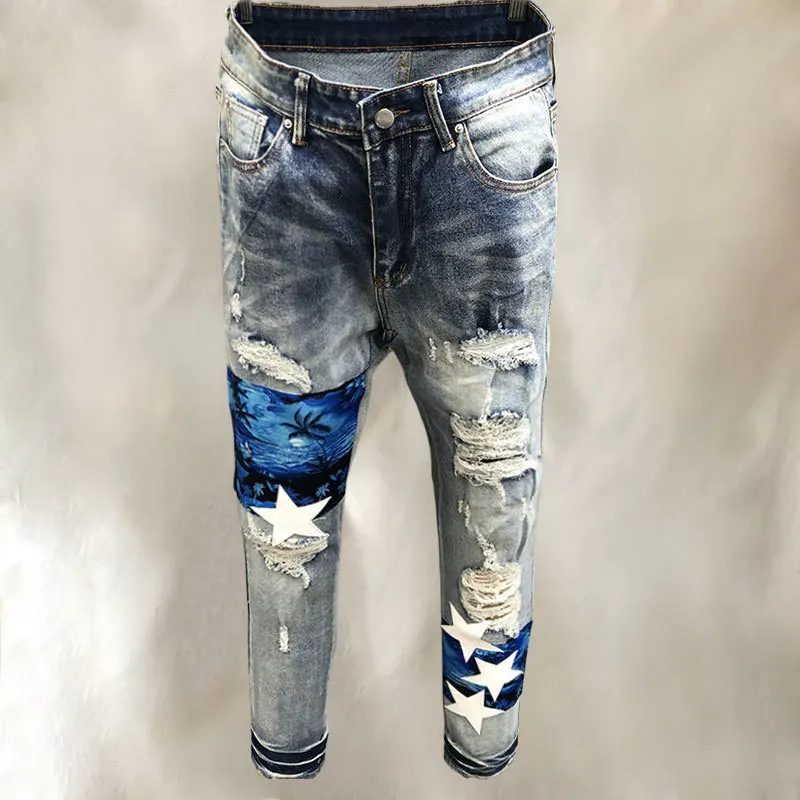 2023-Men-Streetwear-Pattern-Stitching-Skinny-Slim-Fit-Jeans-High-Street ...