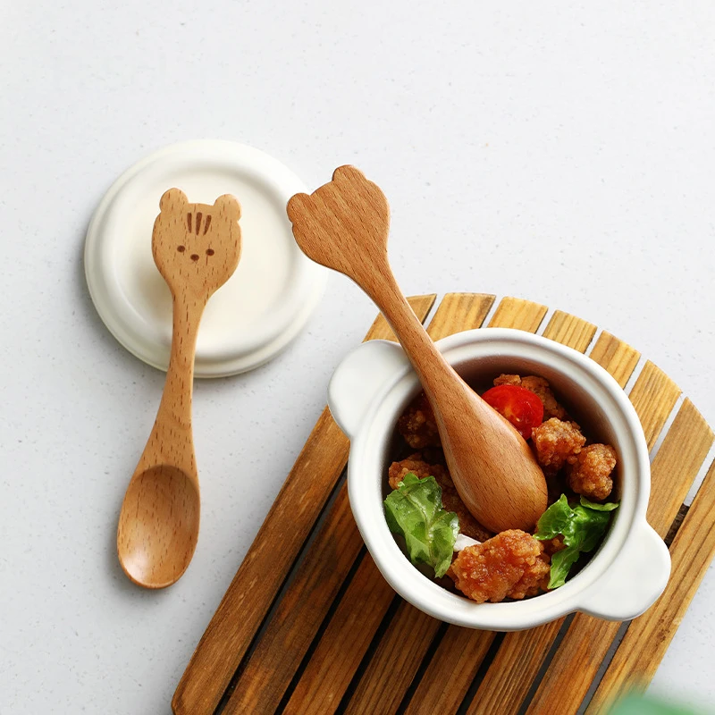 Creative Cartoon Small Wooden Spoon Smooth Teaspoon Honey Coffee Oval ...