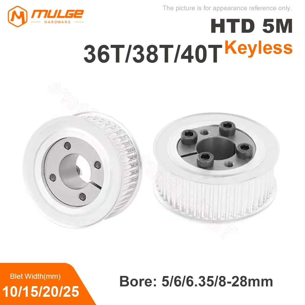 HTD5M-36T-38T-40Teeth-Timing-Pulley-Keyless-Bushing-Bore-5-6-6-35-8-28 ...