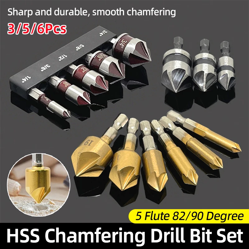 HSS-Titanium-Countersink-Drill-Bit-Set-Chamfer-1-4-Hex-Taper-Hole ...