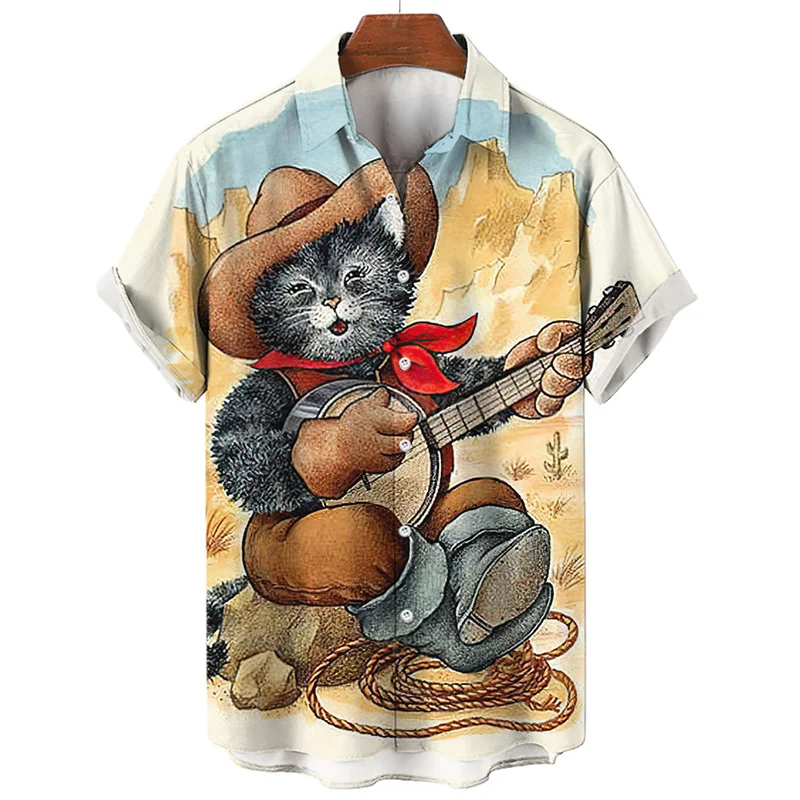 Retro-Cartoon-Animal-Shirt-For-Men-Funny-Bear-Cat-3d-Print-Short-Sleeve ...