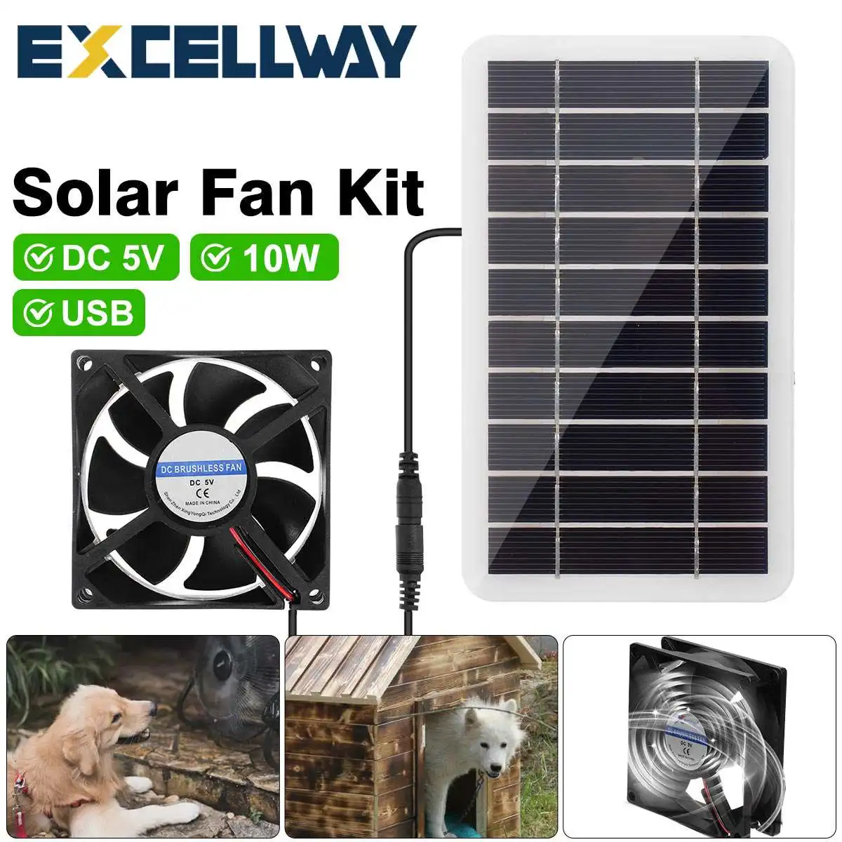 Solar-Panel-Fan-Set-5V-10W-Mini-Solar-Cell-DIY-Plate-Kit-Outdoor-for ...