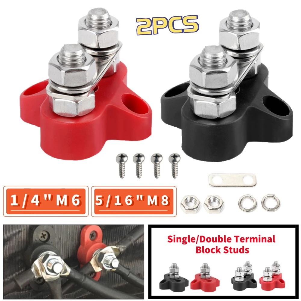 M6 M8 Terminal Block Studs Bus Bar 5/16" 1/4" Busbar Positive Negative Heavy Duty Power ...