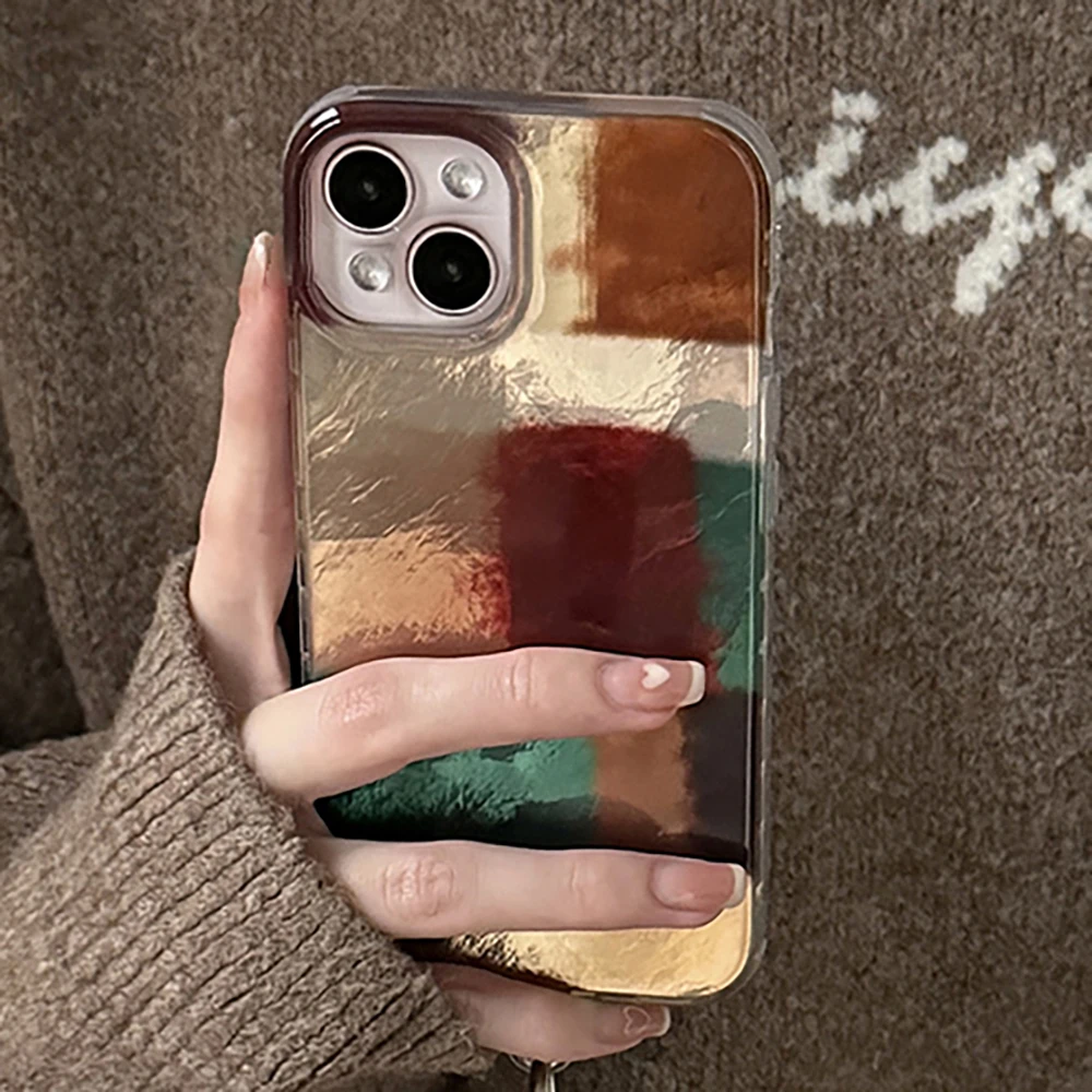 Korean Cute Colored Lattice Gradient Laser Tinfoil Pattern Phone Case ...