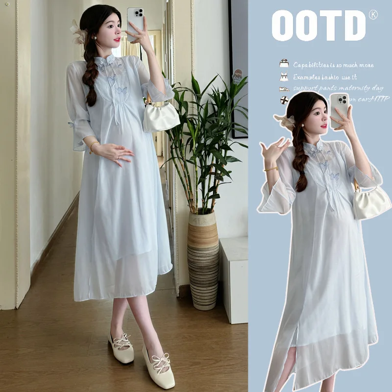 Pregnant Women's Fashion Improvement Qipao Two Piece Set Dress ...