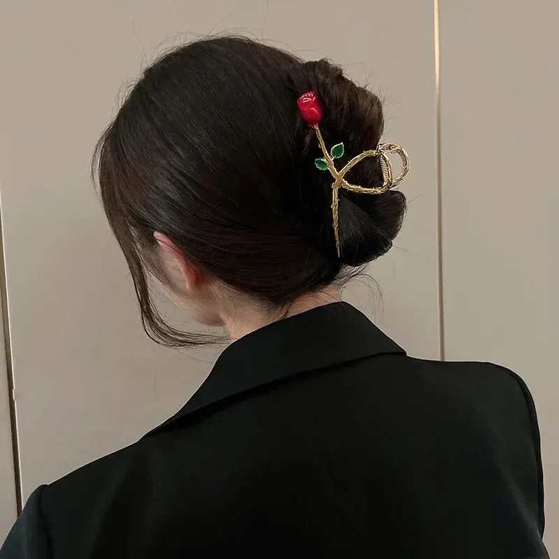 Vintage-French-Style-Large-Flower-Hair-Clip-Metal-Hair-Claw-Niche ...