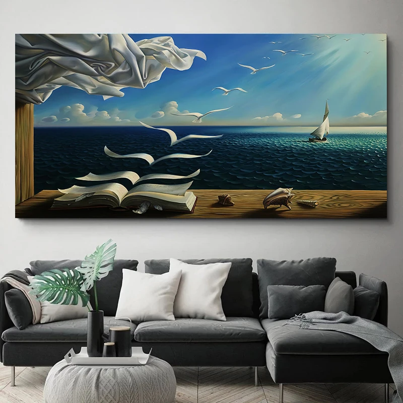 Salvador-Dali-Classic-Surreal-Artwork-The-Waves-Book-Sailboat-Canvas ...