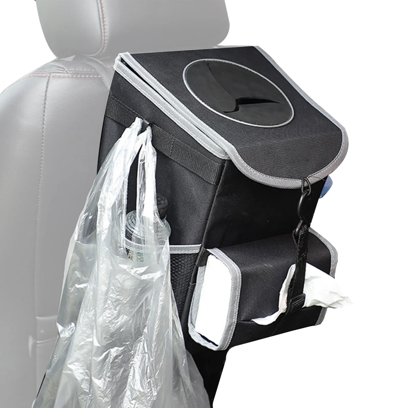 자동차 쓰레기통 뚜껑 포함 접이식 차량 쓰레기통 자동차 인테리어 액세서리 방수 쓰레기통 티슈 홀더 포함