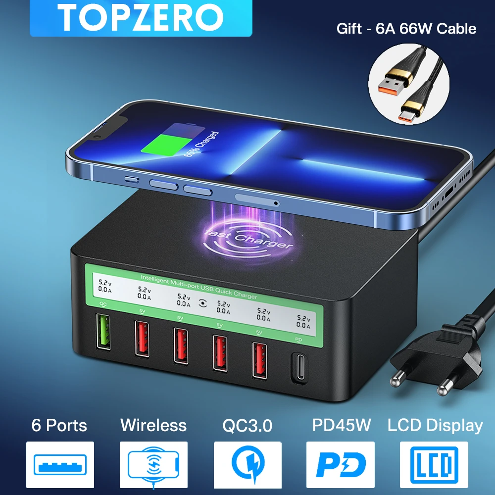 100w Multi Usb Charging Station Hub Qc3.0 Pd Fast Charger Adapter Phone ...