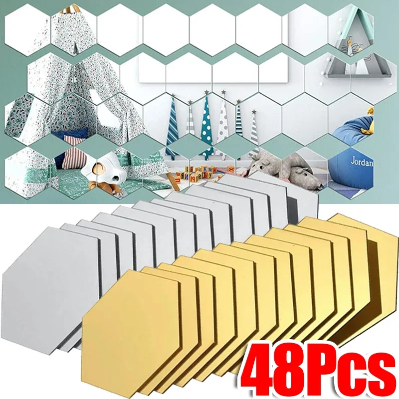 Lots Hexagonal Acrylic Mirror Wall Sticker Mini Mirror Solid Paster ...