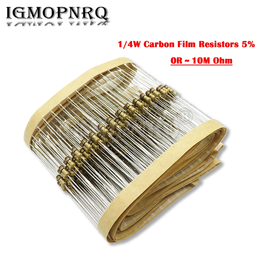 100PCS-5-1-4W-Carbon-Film-Resistors-1R-10M-1K-5K-10K-4K7-100K-560K-1M.jpg