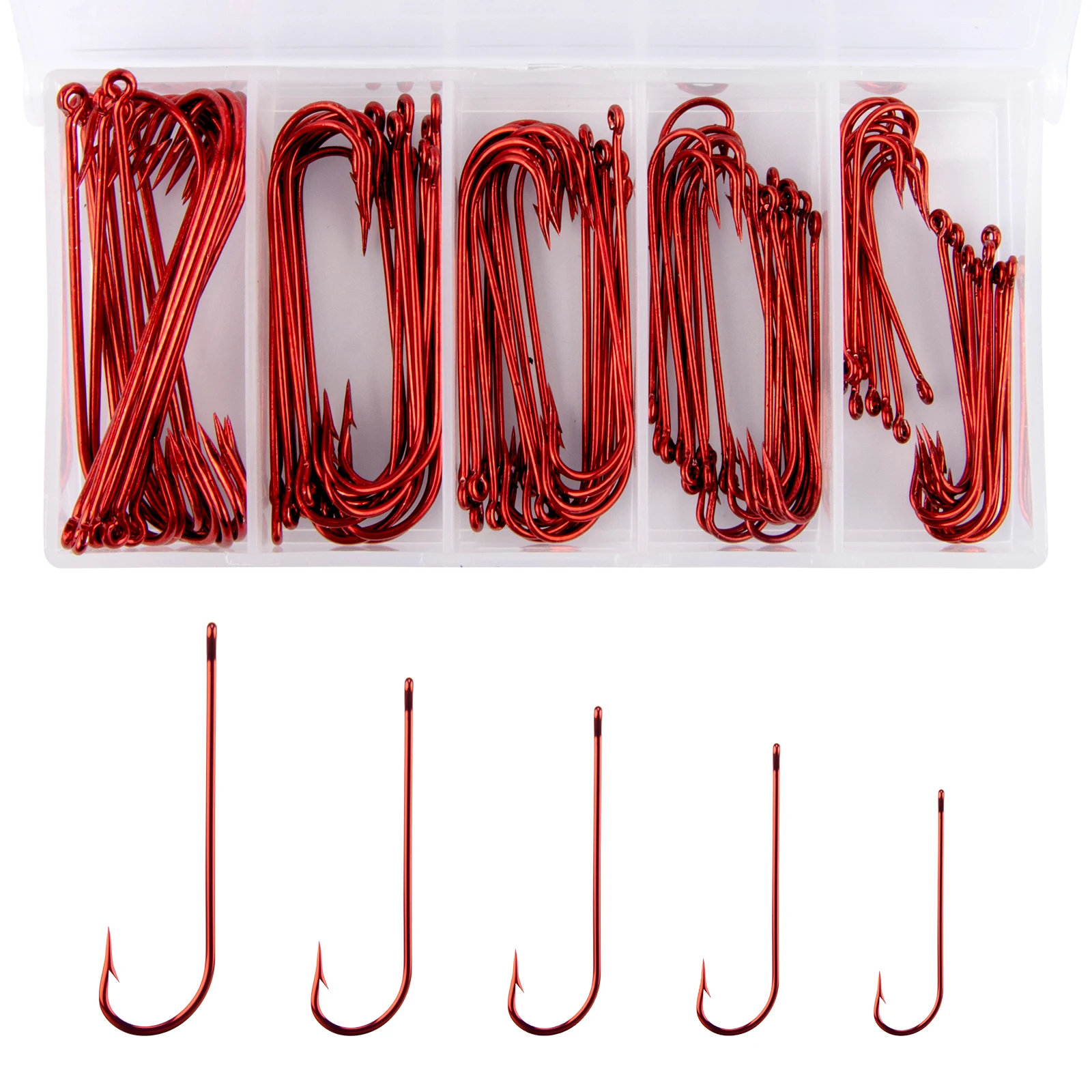 100pcs Red Aberdeen Fishing Hooks Freshwater Crappie Panfish Straight ...