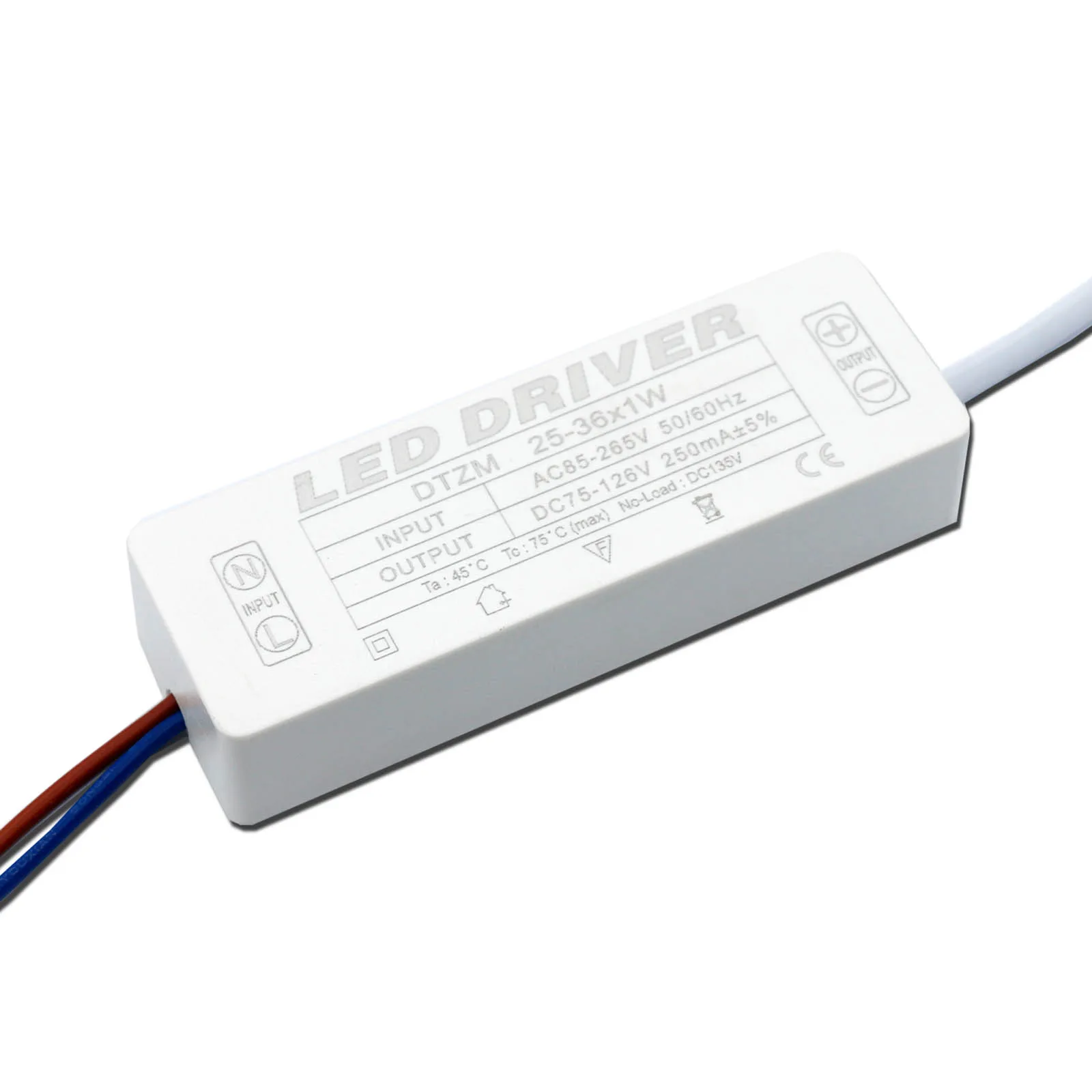 LED Power Supply Driver 25W 36W 250mA Lighting Transformers Output DC75 ...